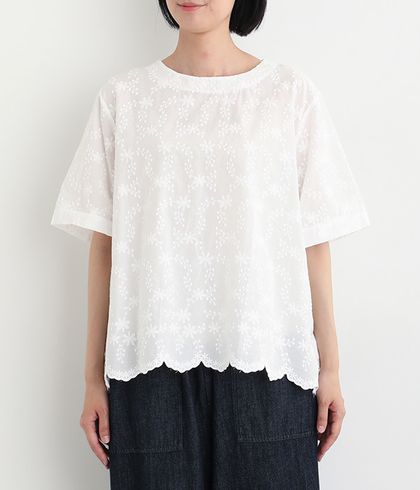 コットン レースプルオーバー リーフ刺繍(A・ホワイト)【新入荷 コットン レースプルオーバー リーフ刺繍(A・ホワイト)【新入荷