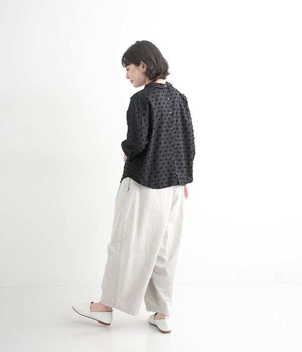 コットンカットドビー2WAYドットブラウス(B・ブラック)【再入荷 コットンカットドビー2WAYドットブラウス(B・ブラック)【再入荷