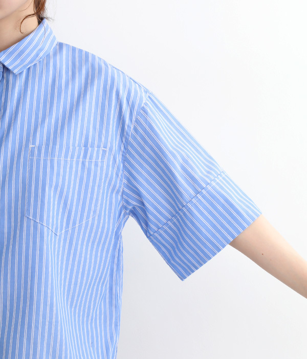 コットンブルーストライプシャツブラウス(B・サックス)【新入荷 コットンブルーストライプシャツブラウス(B・サックス)【新入荷