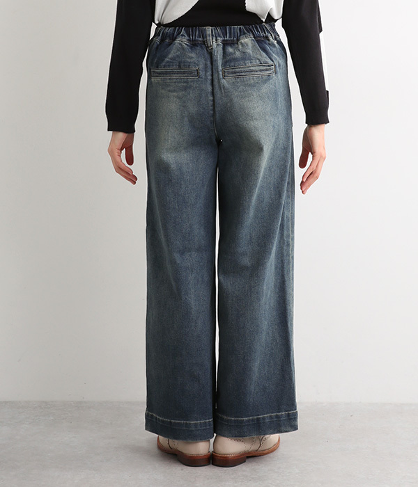 デニムウエストゴムワイドパンツ(A・ブルー)【再入荷 デニムウエストゴムワイドパンツ(A・ブルー)【再入荷